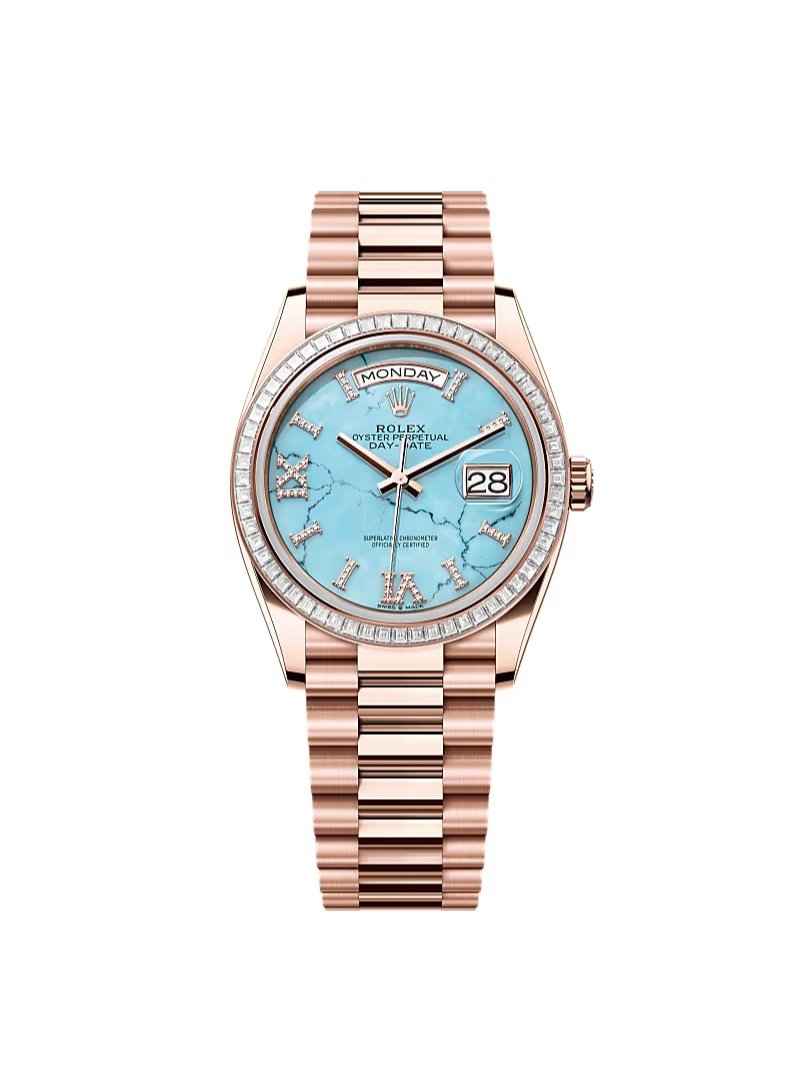 Day-Date 36 Everose Gold Turquoise Roman Diamond – Tribeca Watch Inc