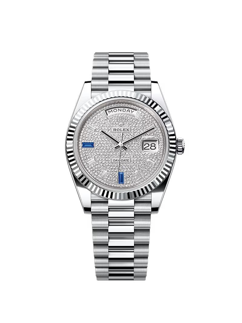Day-Date 40 Platinum Paved with Diamonds & Sapphires – Tribeca Watch Inc